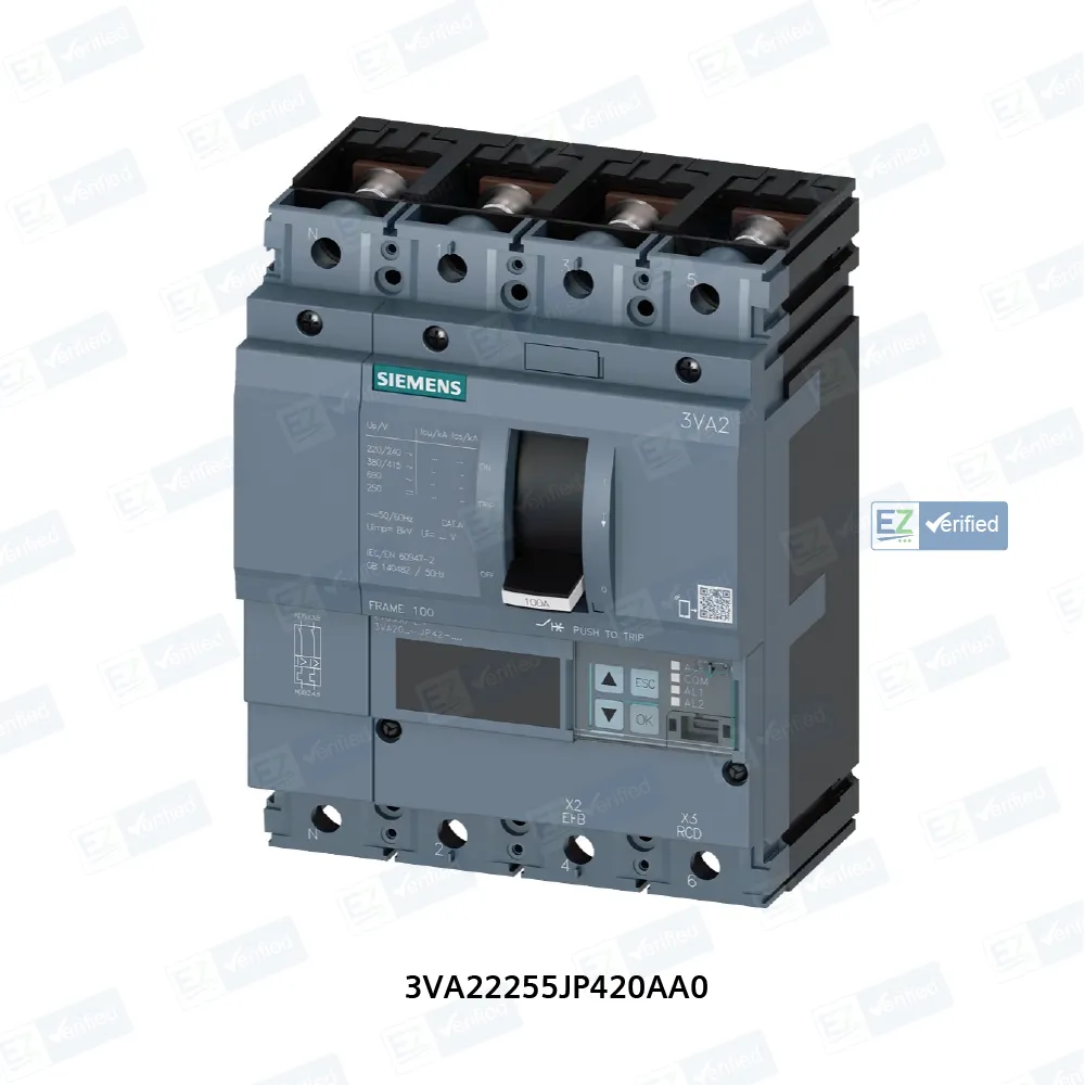 Siemens 3VA2225-5JP42-0AA0 MCCB, 250 Amp, 4 Pole, 55 kA, MicroTrip/ETU