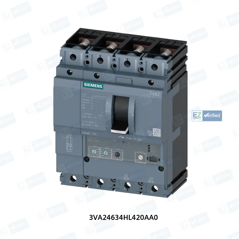 Siemens 3VA2463-4HL42-0AA0 MCCB, 630 Amp, 4 Pole, 36 kA, MicroTrip/ETU