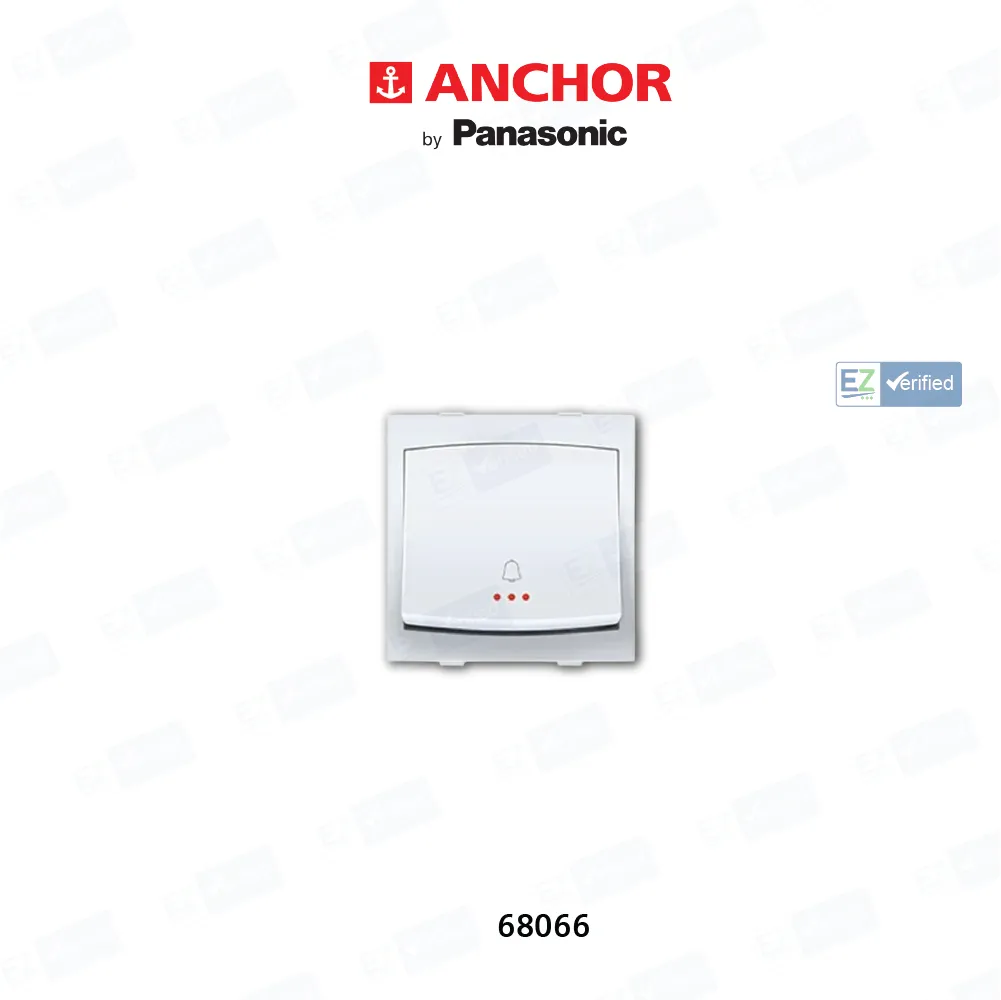 Anchor Ziva White Bell Push Switch 6 A, 2 Module, With Indicator