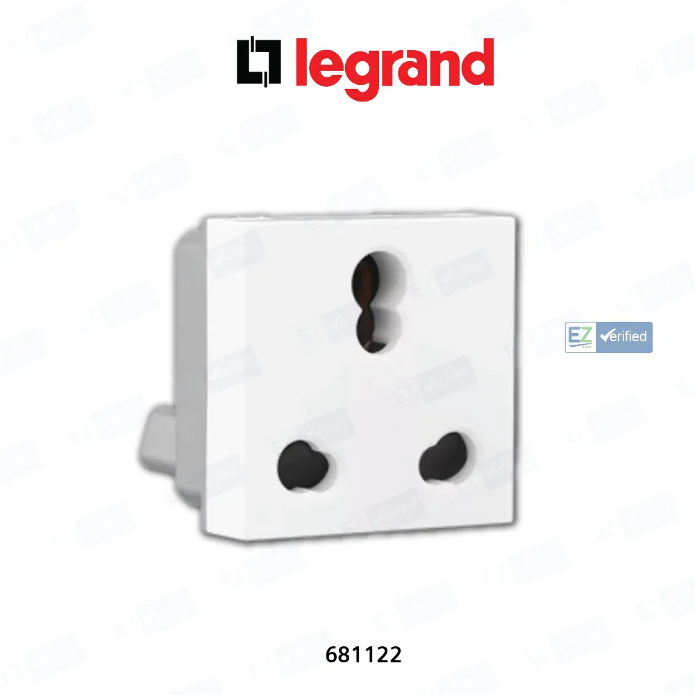 Legrand Allzy White 3 Pin Twin Socket 6/16 A, 2 Module, With Safety Shutter