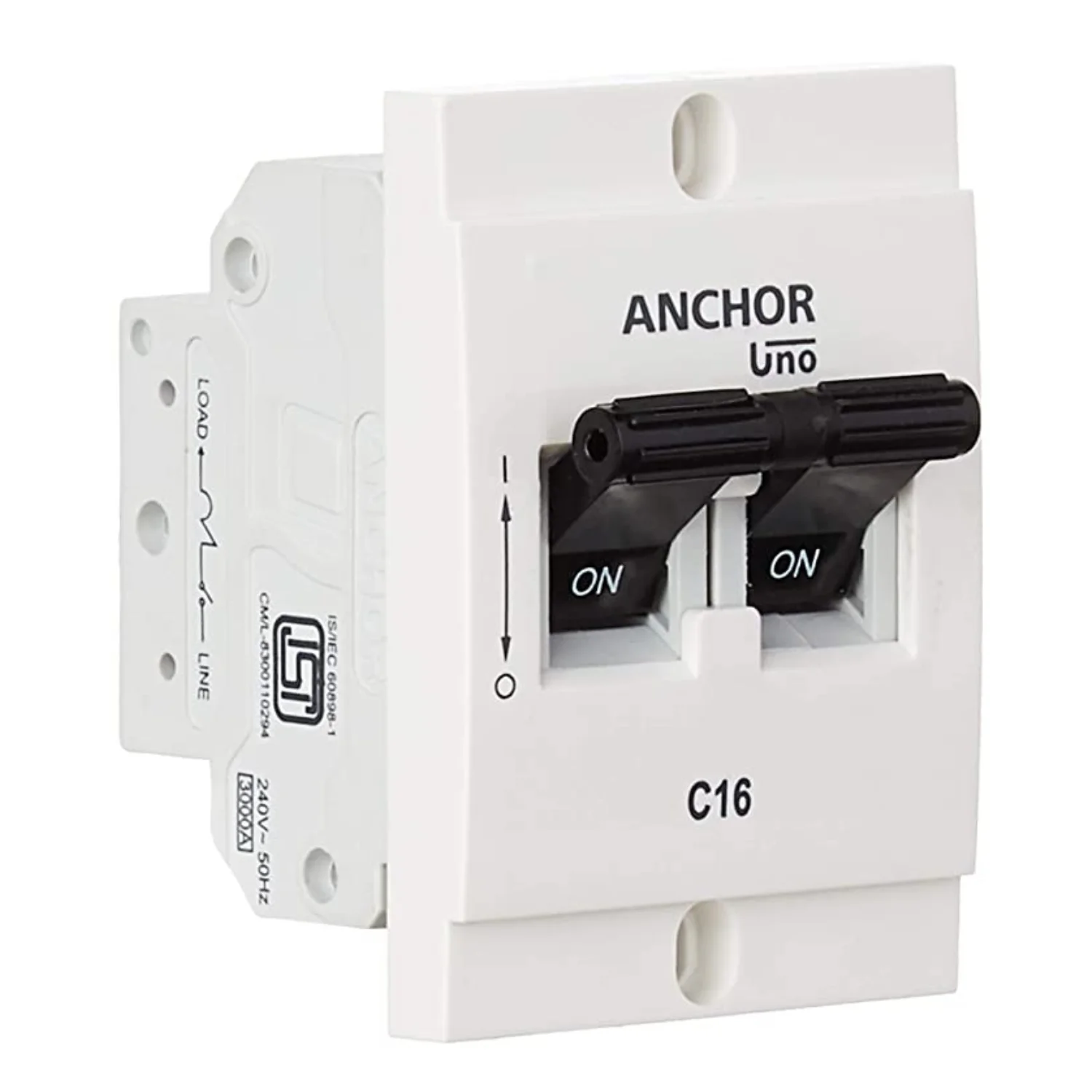 Anchor Uno Mini Modular MCB 16 A, 2 Pole, 3 KA, C-Curve