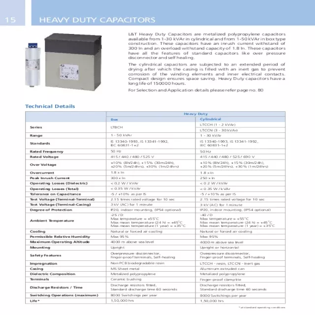 Download L&T Switchgear Cylindrical Capacitor Catalogue PDF |Eleczo.com