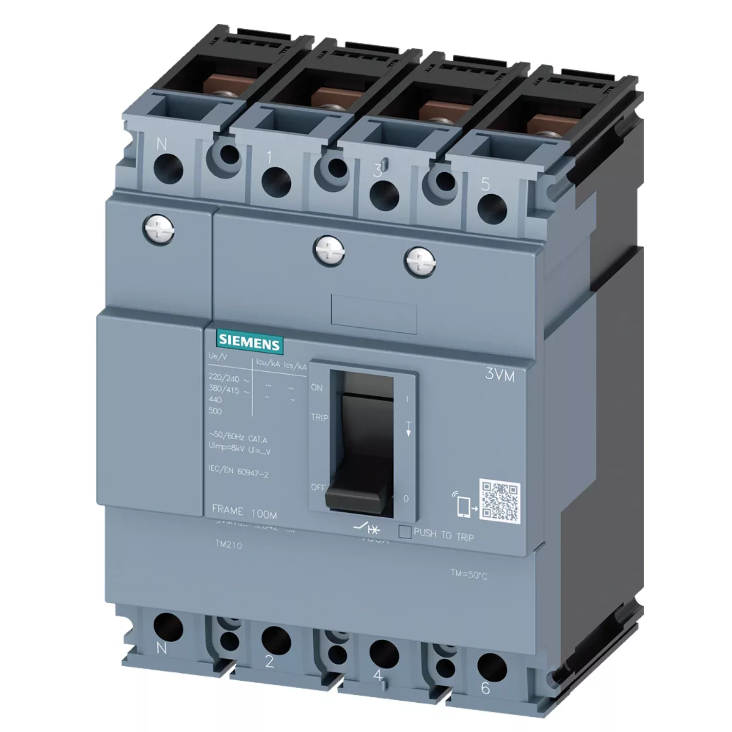 Siemens 3VJ1012-3EA42-0AA0 125 Amp 4 Pole 25 kA FTFM MCCB