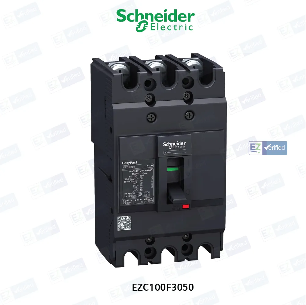 Schneider EasyPact EZC100F3050 MCCB, 50 Amp, 3 Pole, 10 kA, Fixed ...