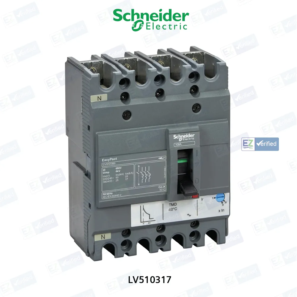 Schneider EasyPact CVS LV510317 MCCB, 100 Amp, 4 Pole, 25 kA ...